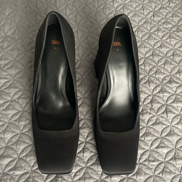 Zara | Shoes | Zara Timeless Square Toe Satin Block Heels | Poshmark